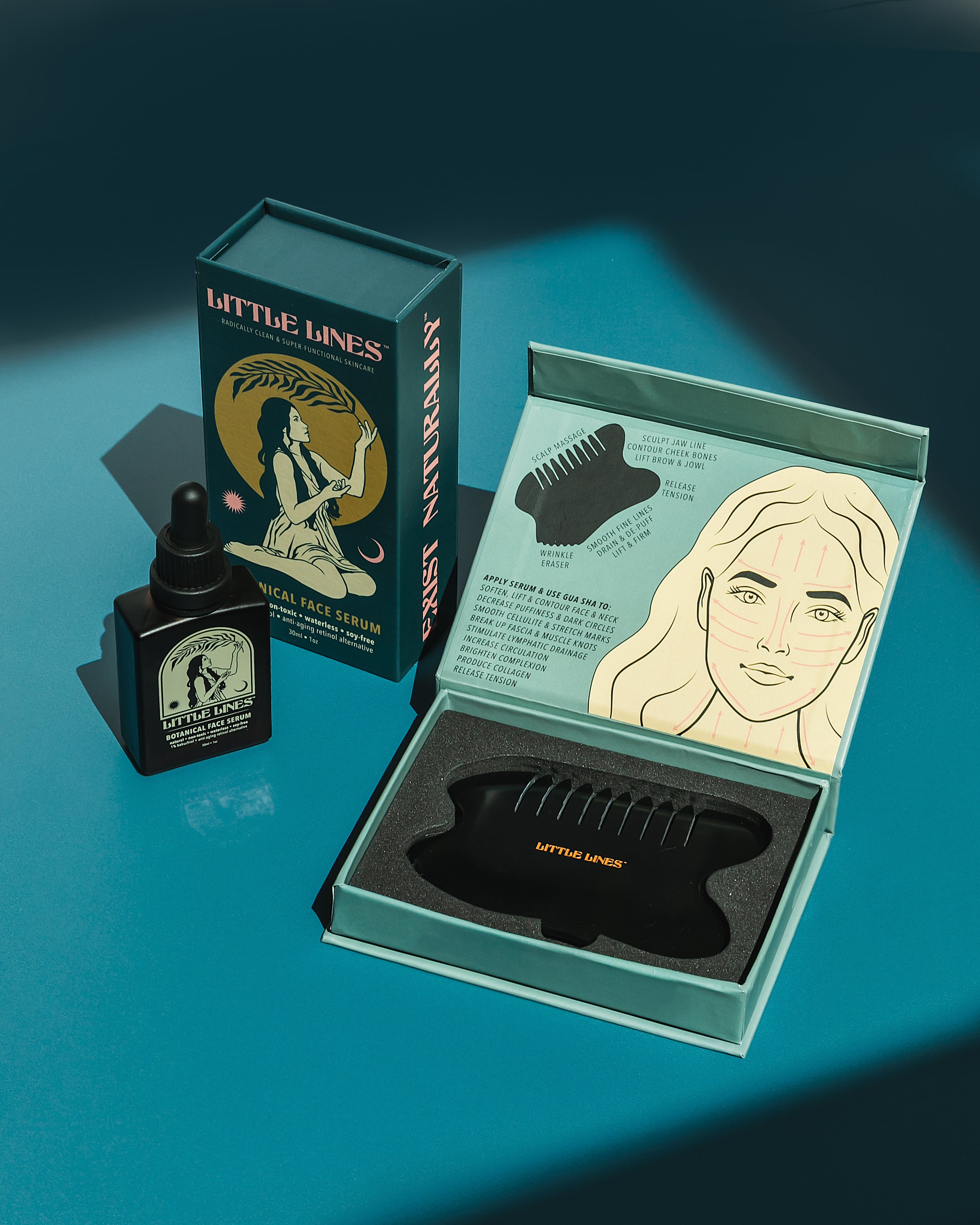 Little Lines Beauty Botanical Bakuchiol Serum and Remedy Stone Gua Sha